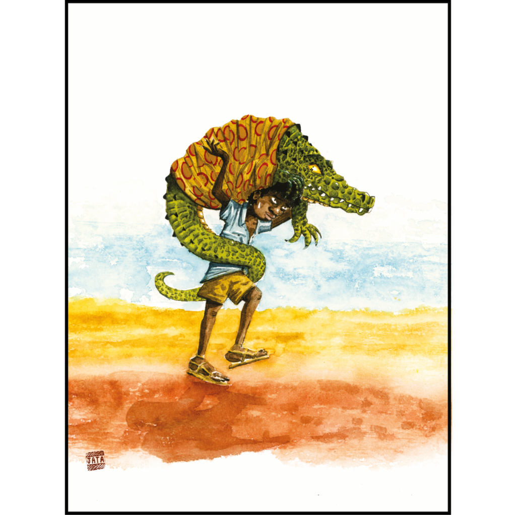 Tirage numéroté - 30x40cm SAMBA ET LE CROCODILE (10ex) - Galerie Jata